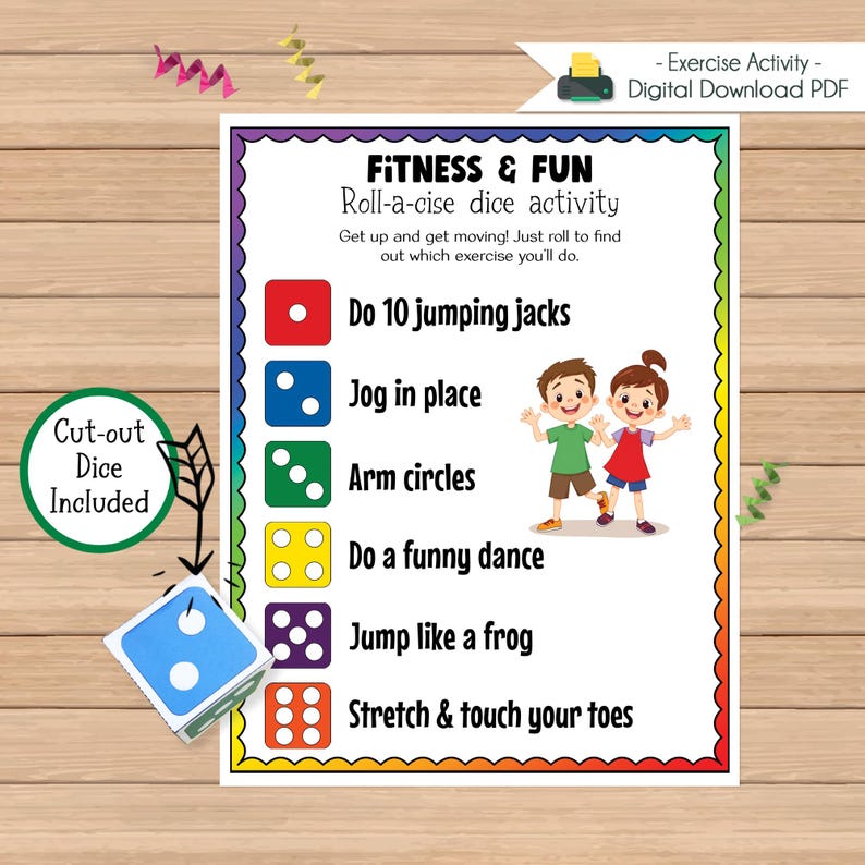 Exercise Dice Game for Kids: Printable Fitness Activity (PDF Digital ...