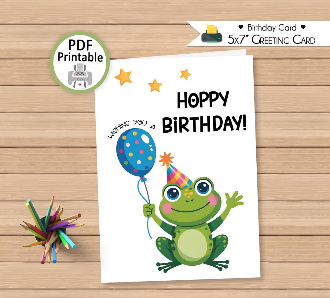 Frog Hoppy Birthday Card - Printable Card 5x7 in (digital Download PDF ...