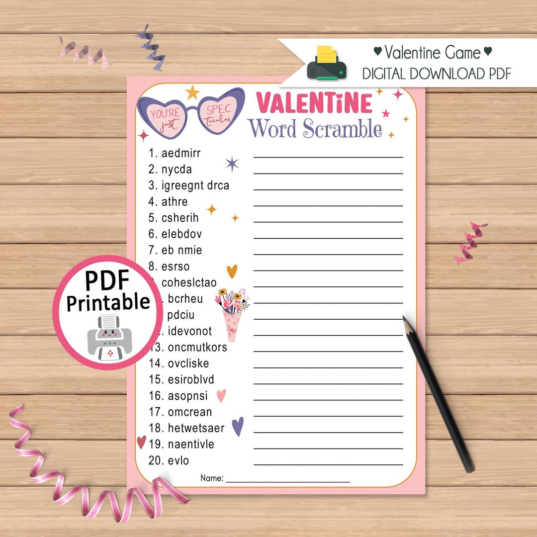 Valentine Word Scramble - (printable PDF Digital Download) - Etsy