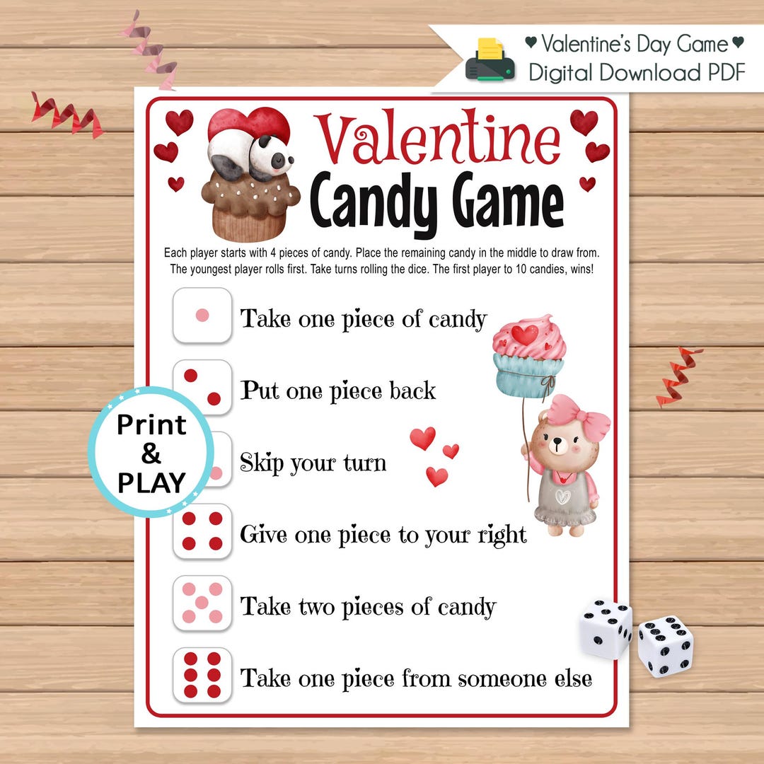 Valentine Candy Game: Printable Holiday Party Activity (PDF Download ...