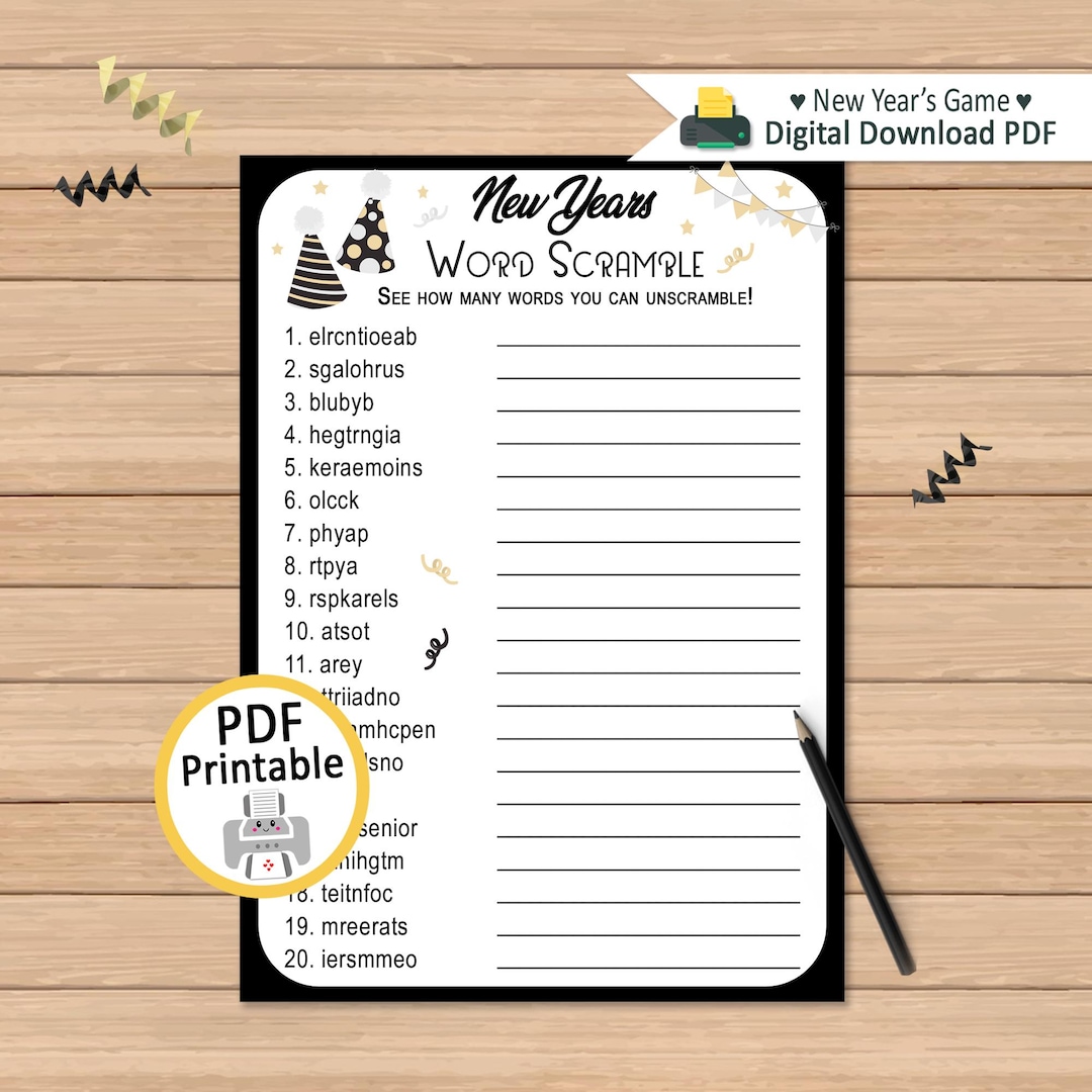 New Years Word Scramble - Holiday Activity (printable PDF Download) - Etsy