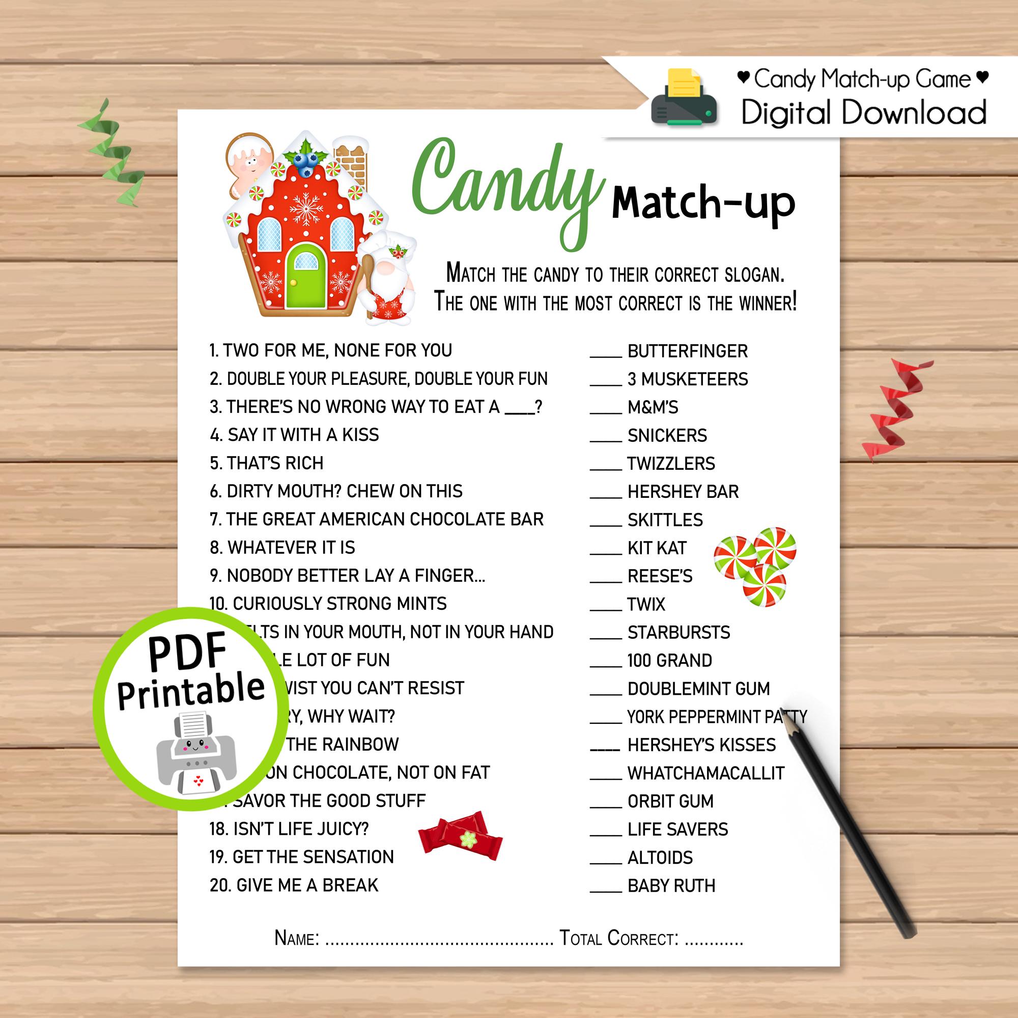 Christmas Candy Match up Game - Holiday Activity (PDF Download) - Etsy