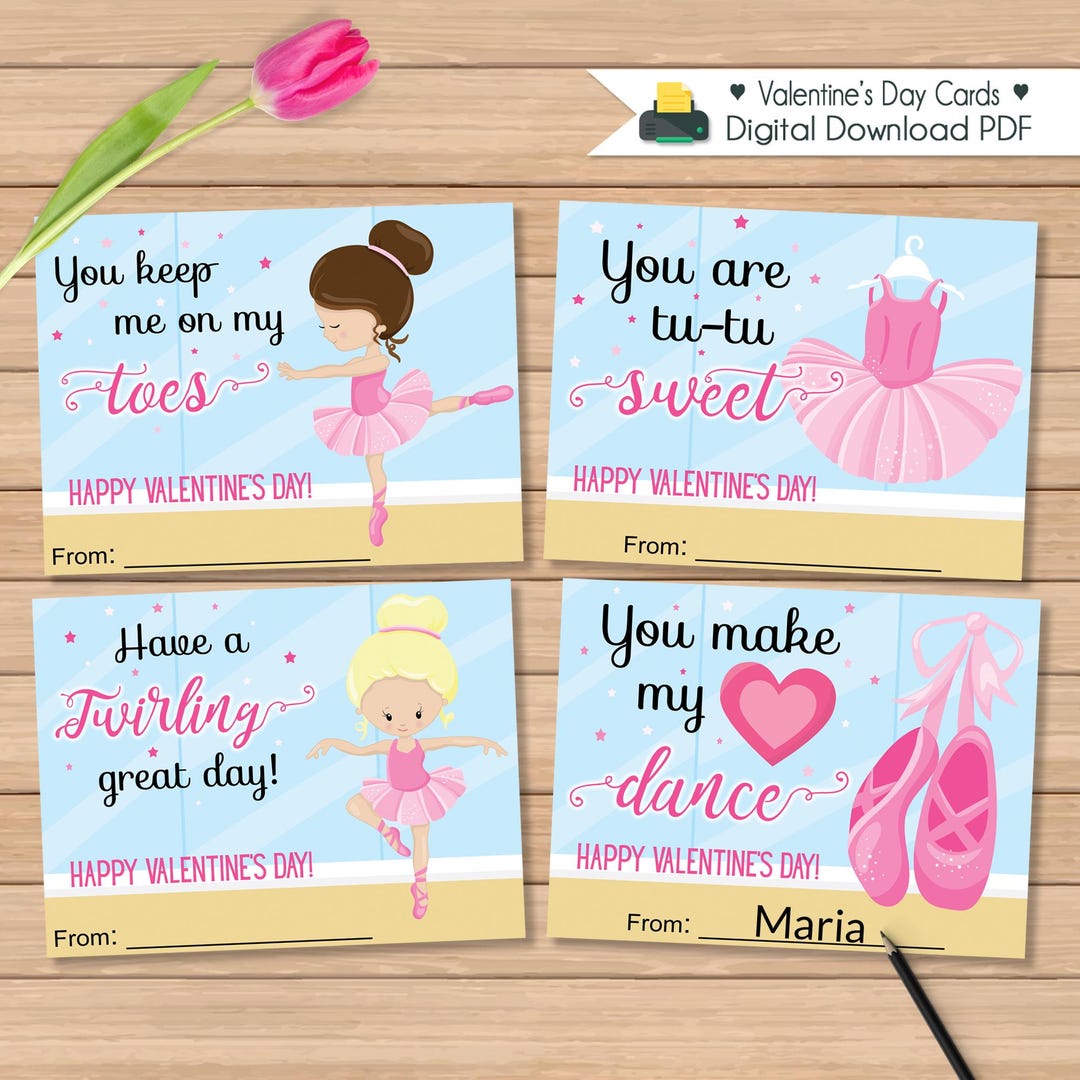 Ballerina Valentine Cards - (printable PDF Digital Download) - Etsy