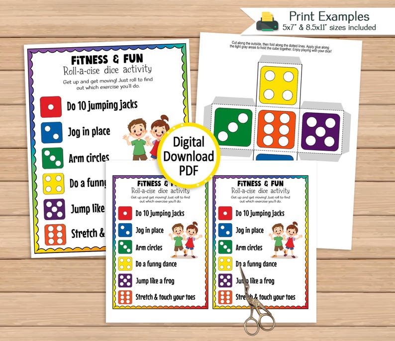 Exercise Dice Game for Kids: Printable Fitness Activity (PDF Digital ...