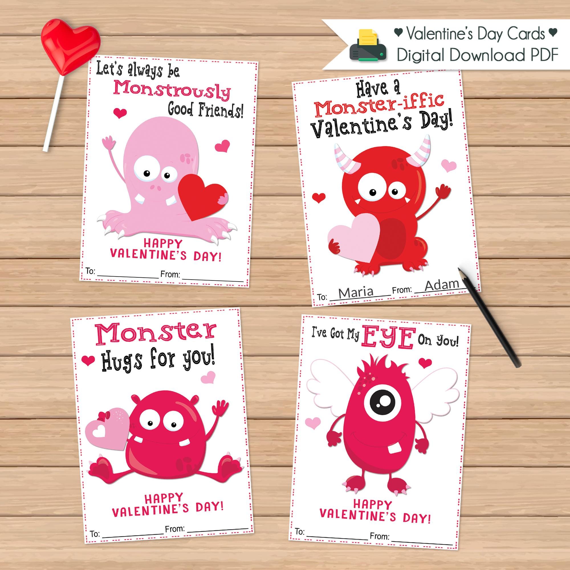 Pink Monsters Valentine Cards - (printable PDF Digital Download) - Etsy