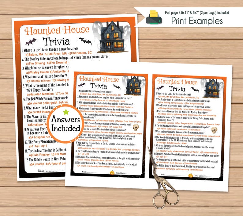 Haunted House Trivia Game: Printable (PDF Digital Download) - Etsy