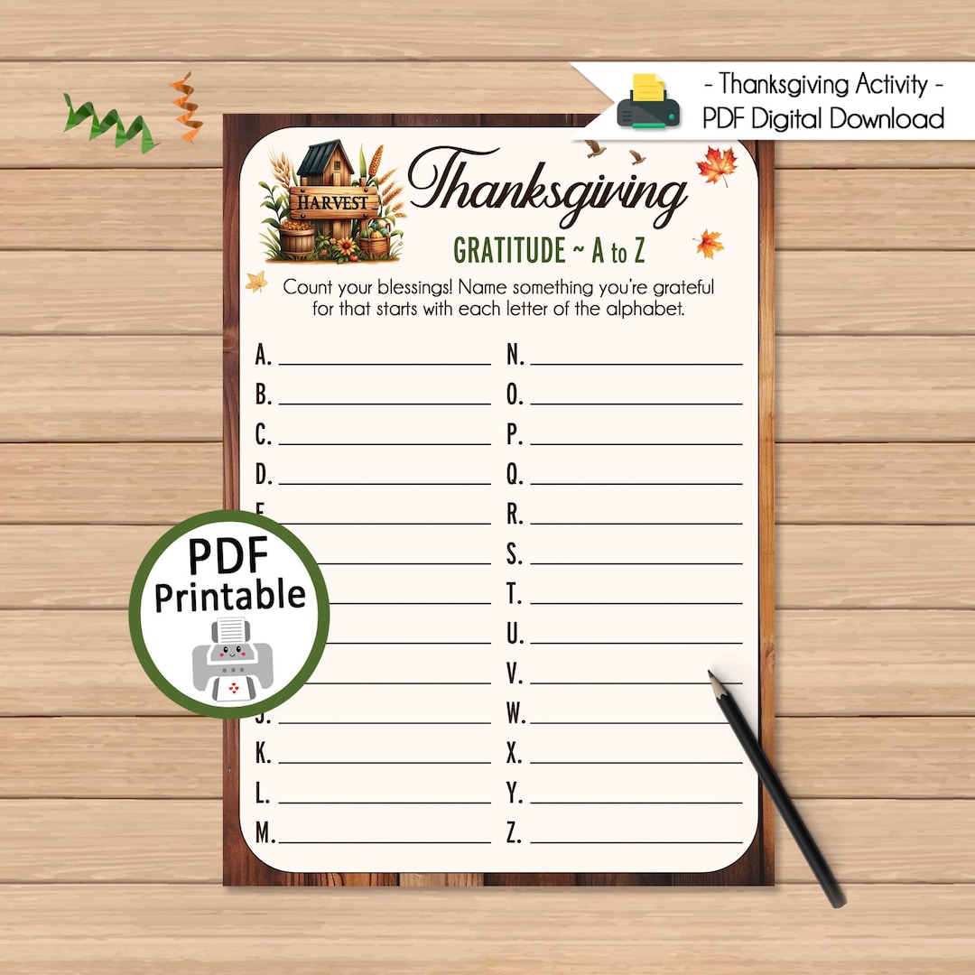 Thanksgiving Gratitude A-Z Printable Game - Etsy