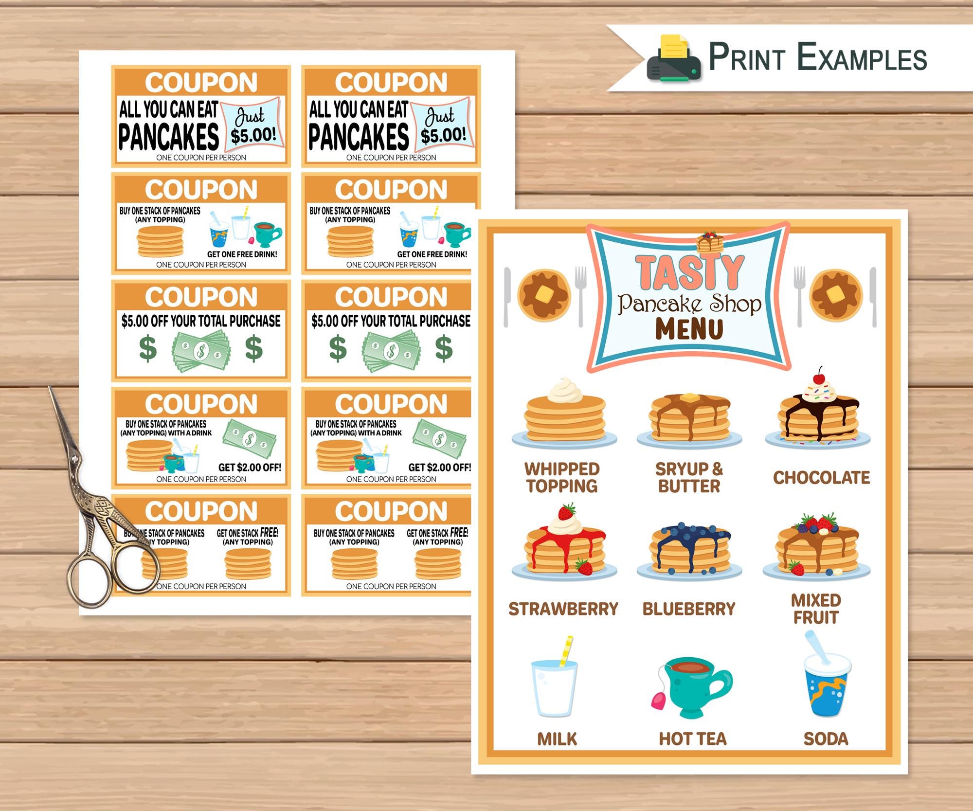 Printable Pretend Play Pancake Shop Set: Kids Dramatic Role Play ...
