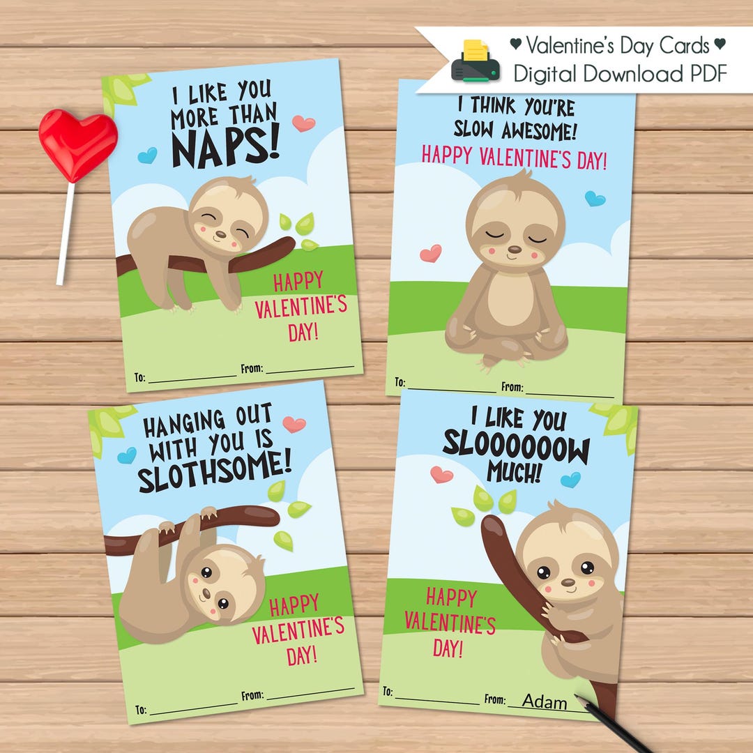 Sloths Valentine Cards - (printable PDF Digital Download) - Etsy