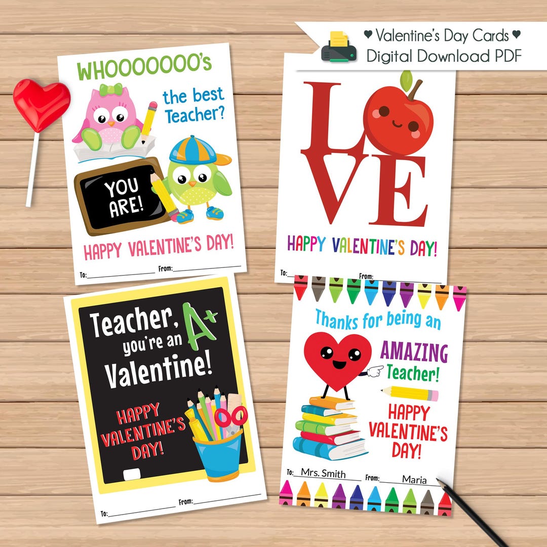 For Teacher Valentine Cards - (printable PDF Digital Download) - Etsy