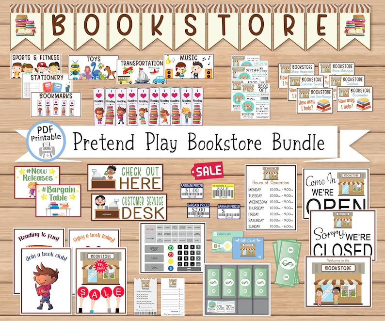 Pretend Play Bookstore: Printable Kids Dramatic Play Set (PDF Download ...