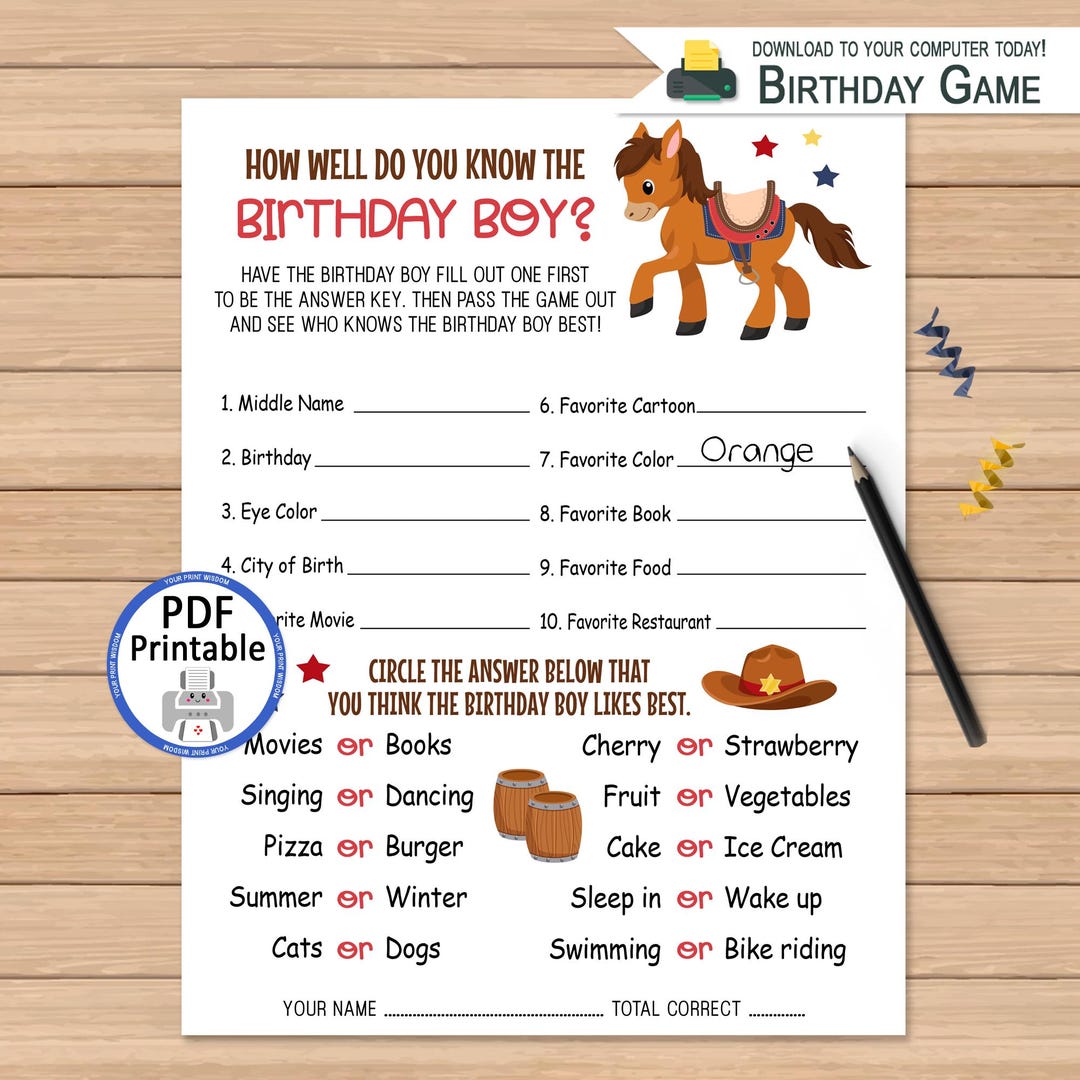 How Well Do You Know the Birthday Boy Game | Cowboy Birthday Game ...