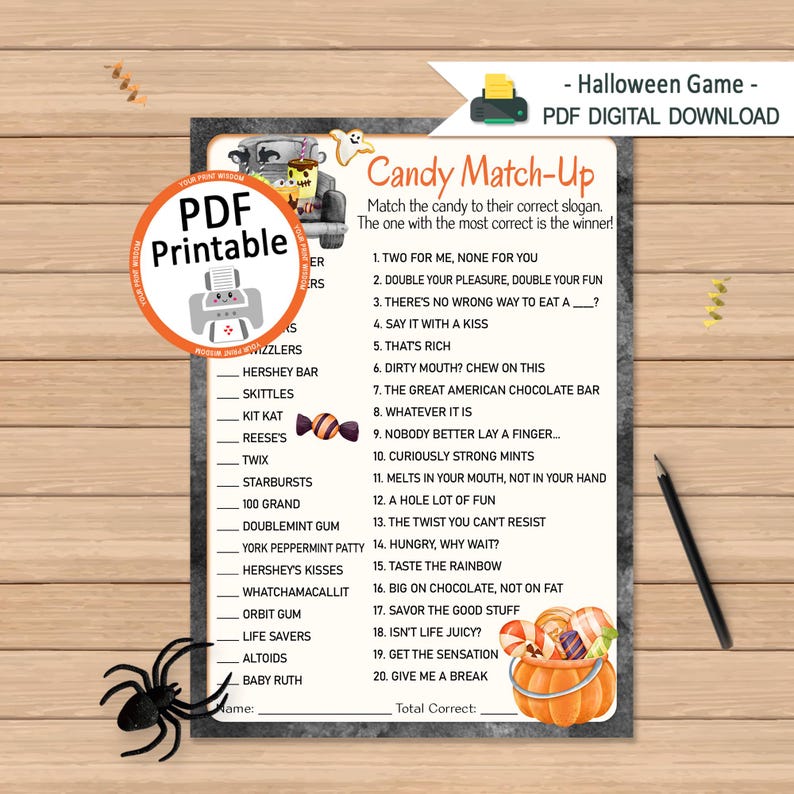 Candy Match up Halloween Game | Digital Download PDF | Halloween Party ...