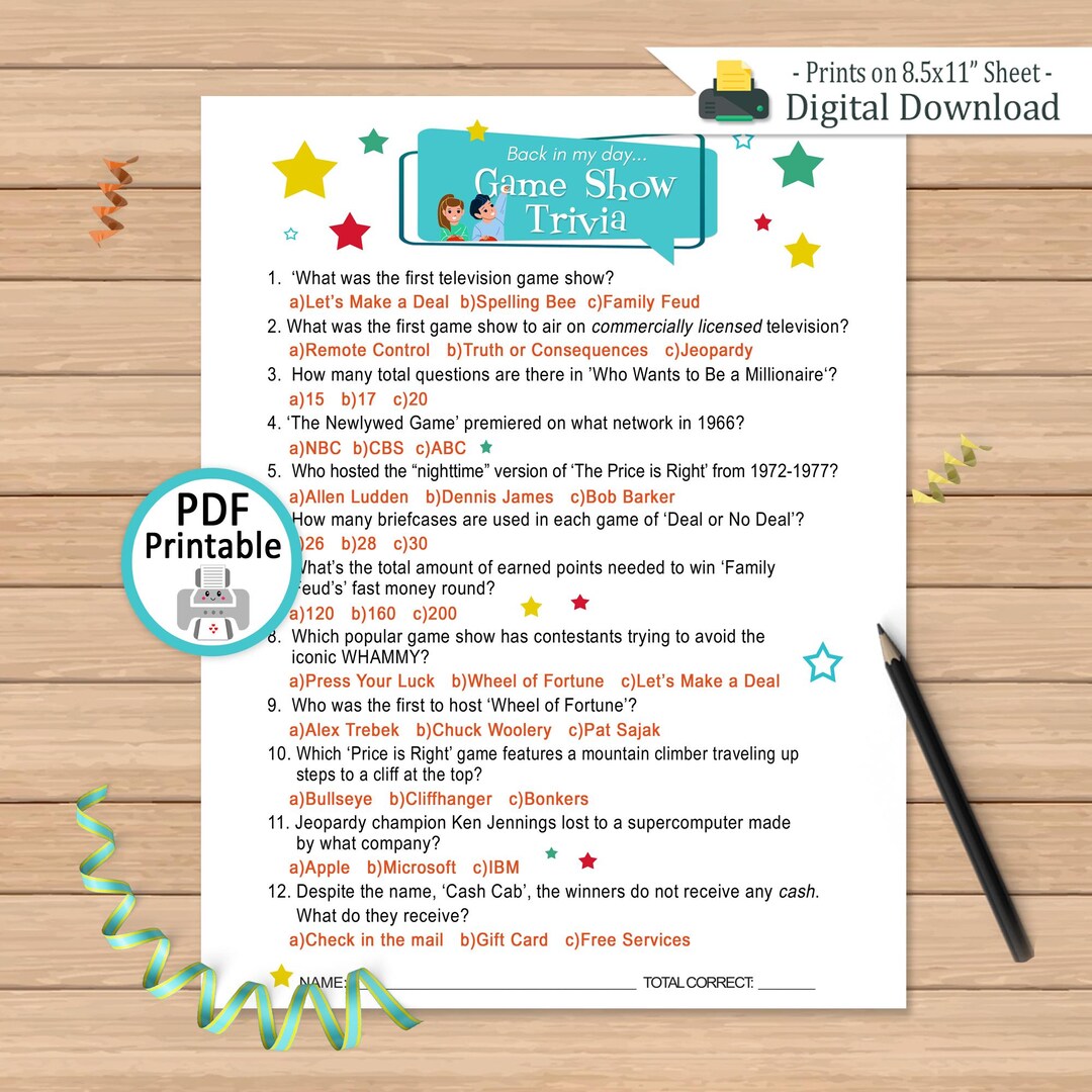 Game Show Trivia: Printable Family Game Night (PDF Digital Download - Etsy