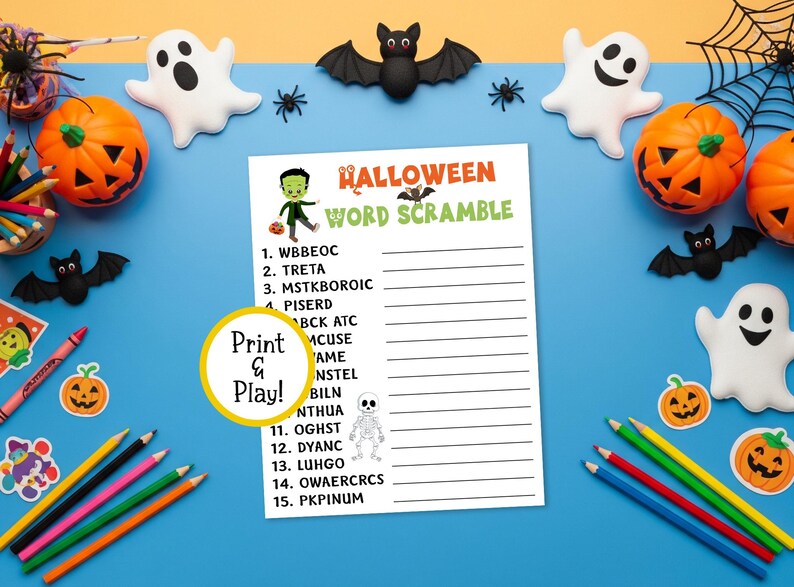 Halloween Word Scramble Game for Kids: Printable Party Activity (PDF ...