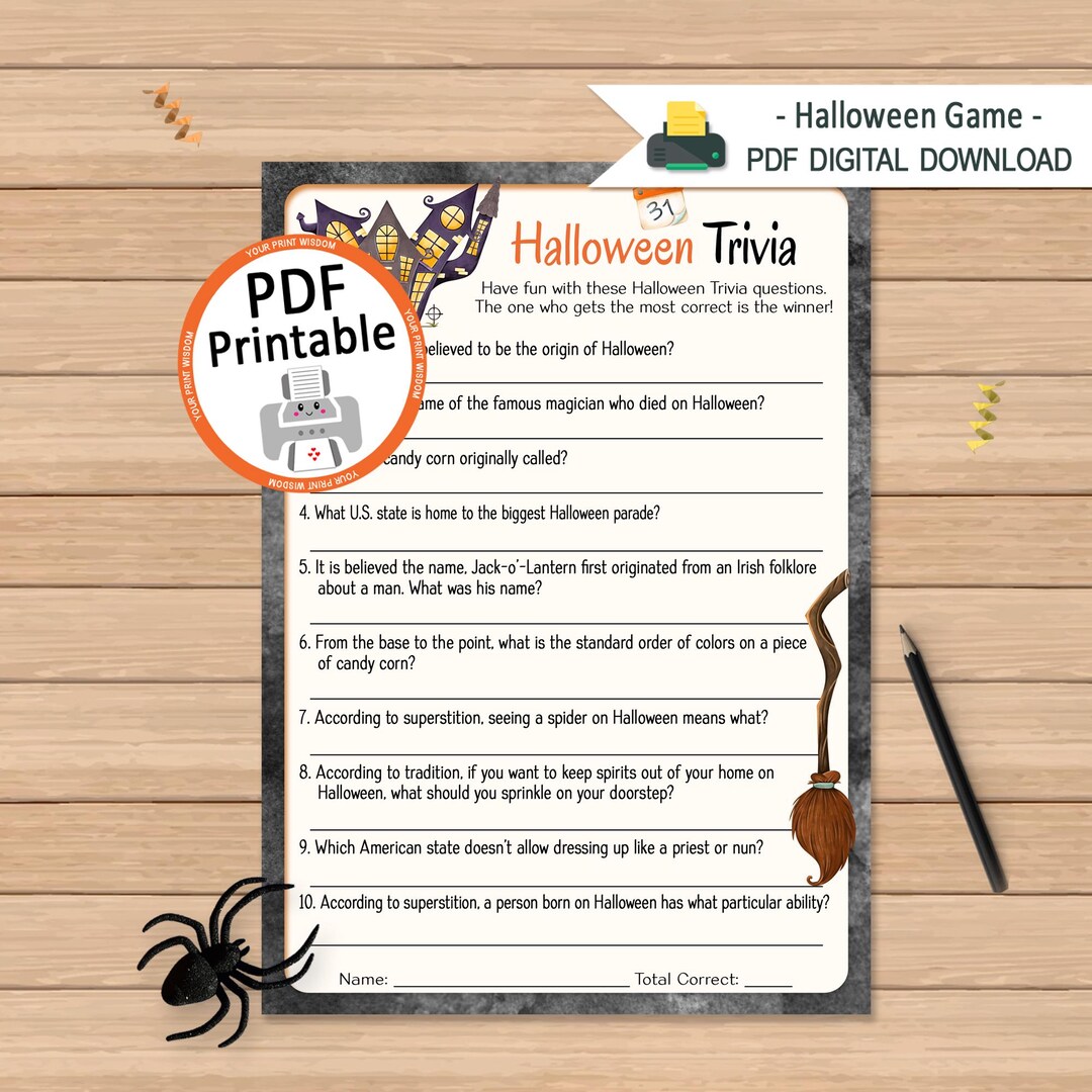 Halloween Trivia Game: Printable Party Quiz (digital Download PDF) - Etsy