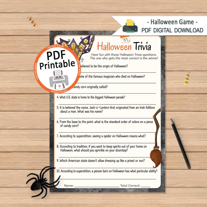 Halloween Trivia Game: Printable Party Quiz (digital Download PDF) - Etsy