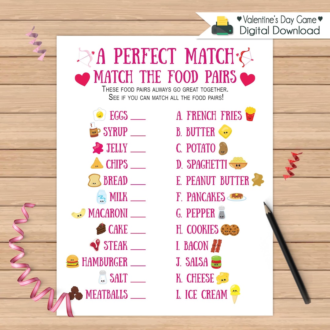 Valentine's Day Game: Food Match Party Activity (PDF Digital Download ...