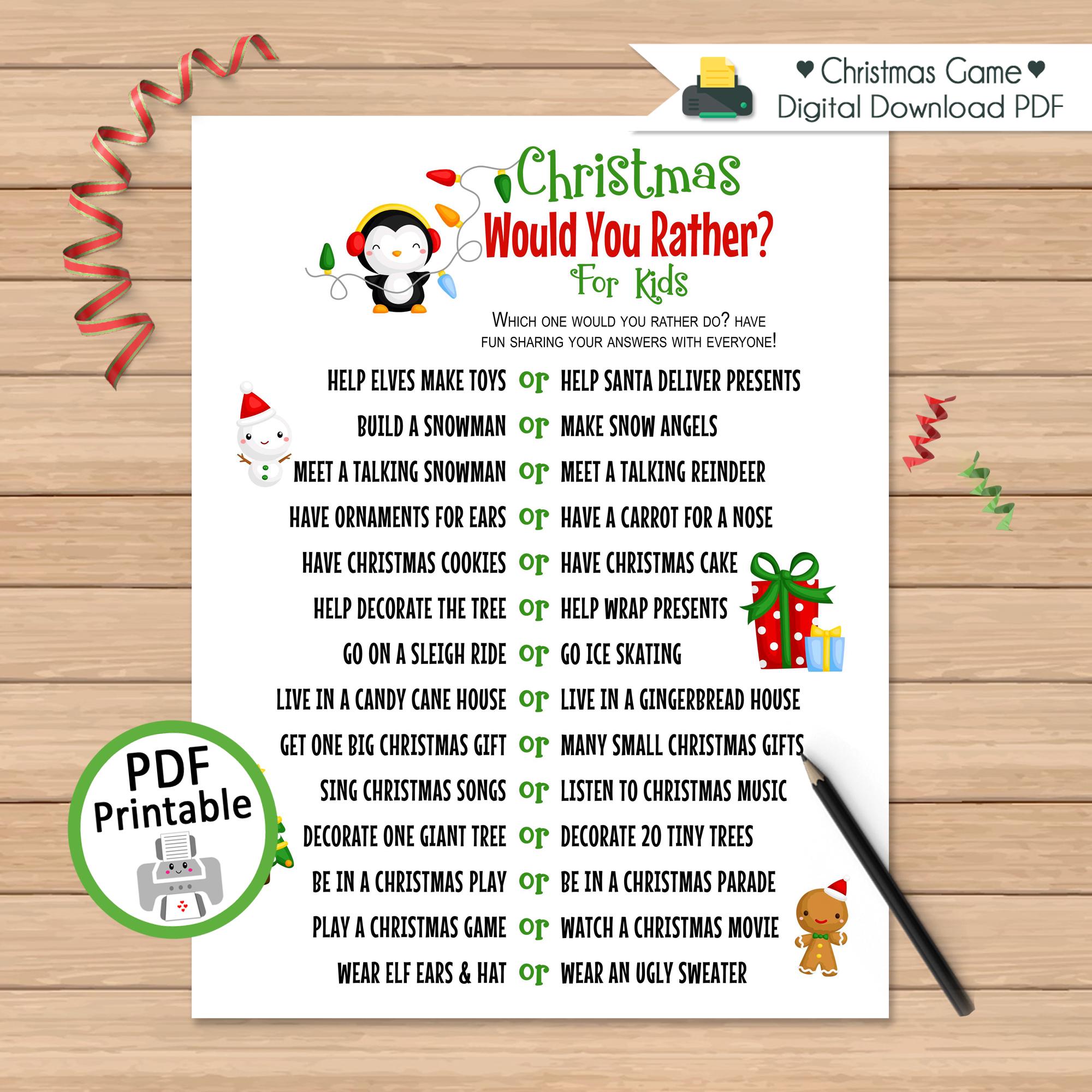 Kids Christmas Would You Rather - Holiday Activity (PDF Download) - Etsy