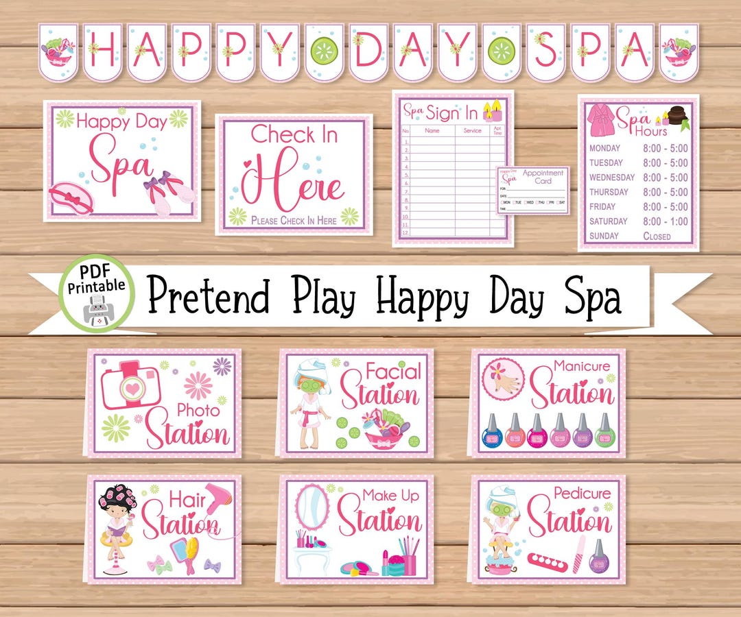 Pretend Play Happy Day Spa Printable for Kids - Etsy