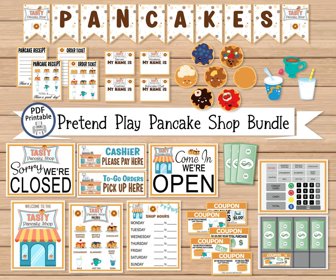 Printable Pretend Play Pancake Shop Set: Kids Dramatic Role Play ...