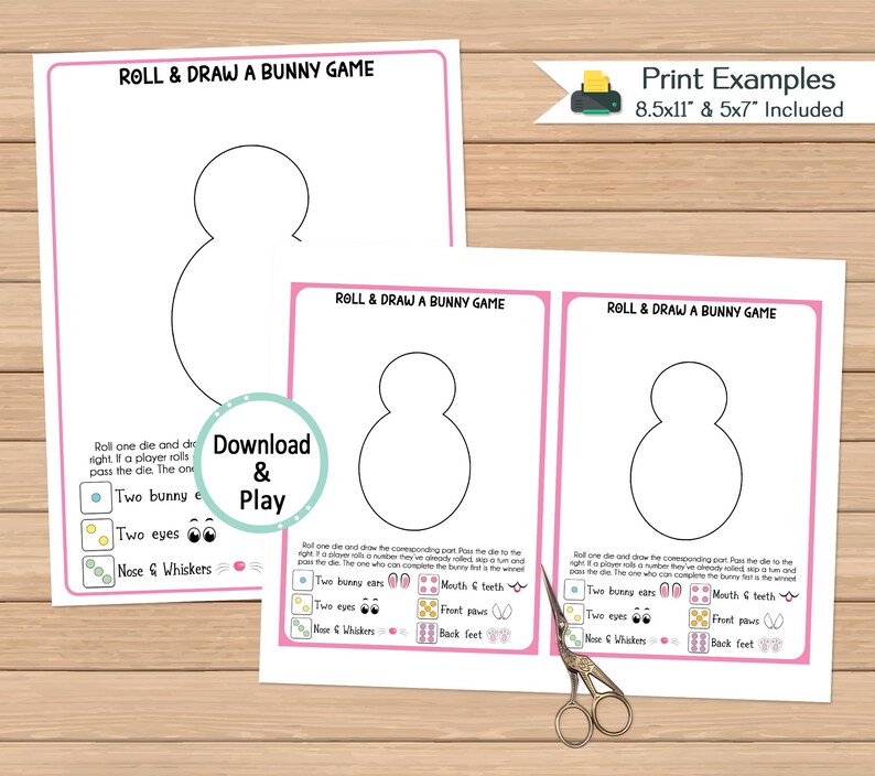 Roll and Draw a Bunny Dice Game for Kids - (PDF Printable) - Etsy