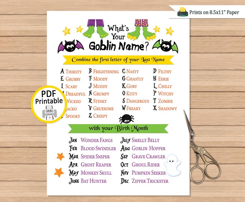 Goblin Name Game: Halloween Party Activity (printable PDF Download) - Etsy