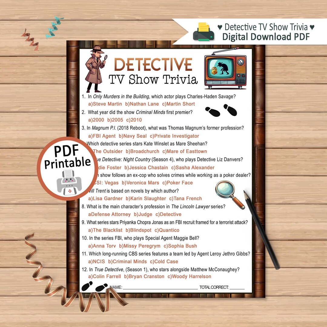 Detective TV Show Trivia Printable Game - Etsy