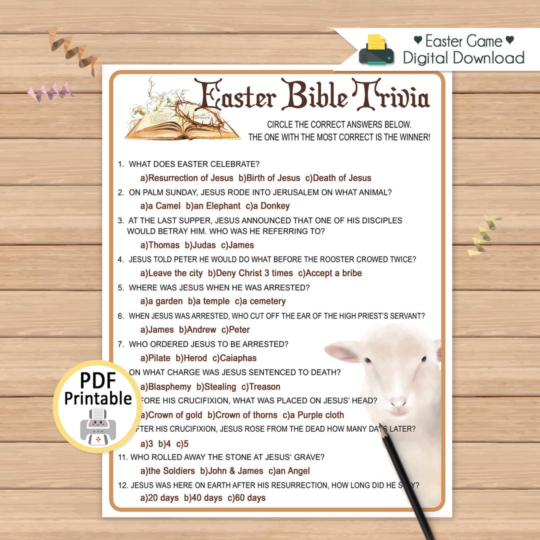 Easter Bible Trivia Printable Easter Activity (PDF Download) - Etsy