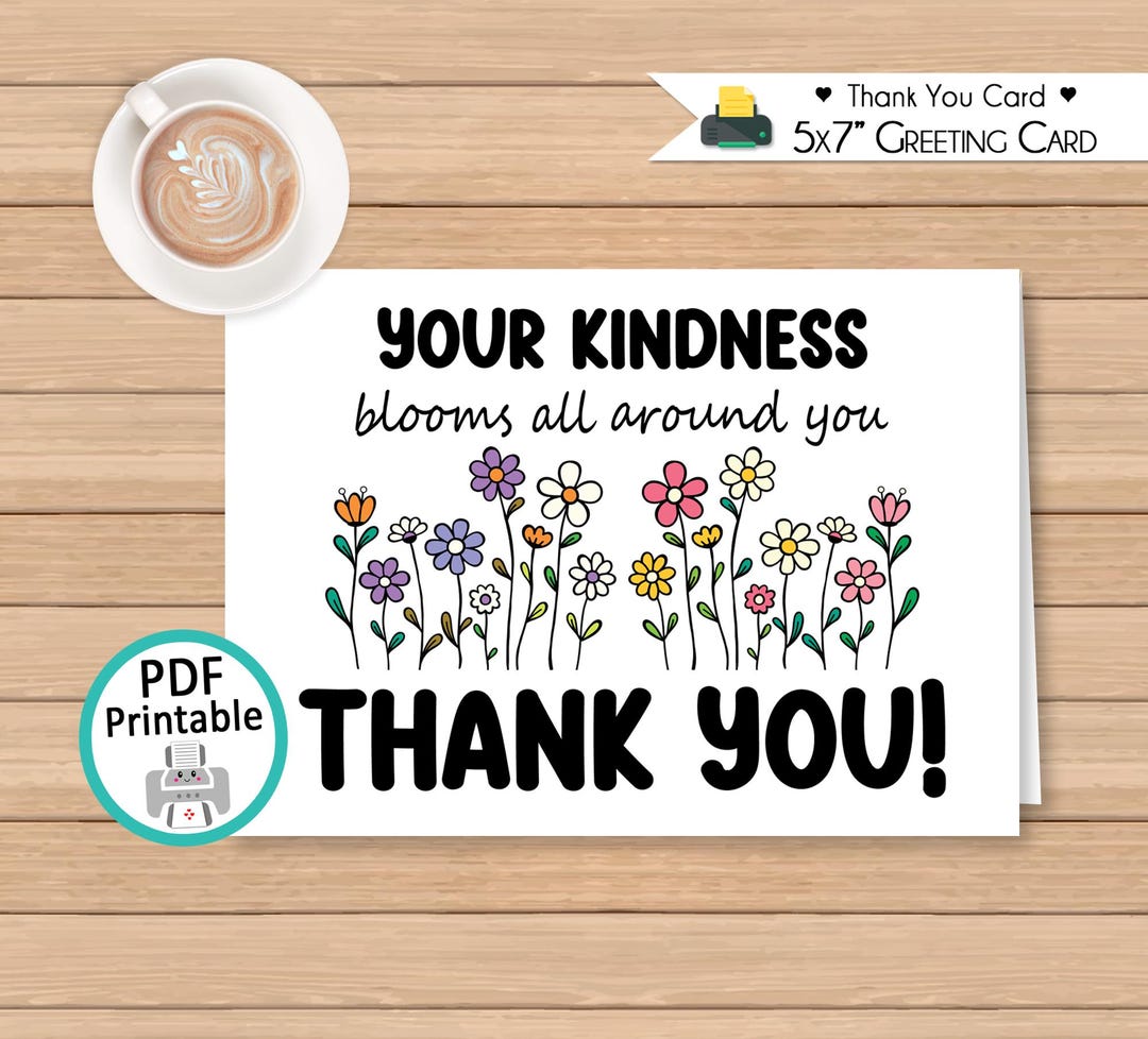 Kindness Thank You Card - Printable Card 5x7 (digital Download PDF) - Etsy