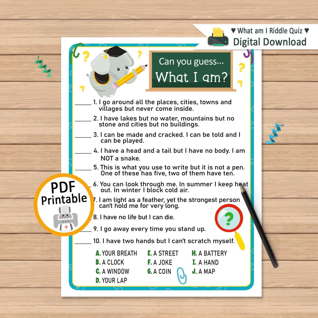 Can You Guess What I Am Riddle Quiz: Kids Activity (PDF Download) - Etsy