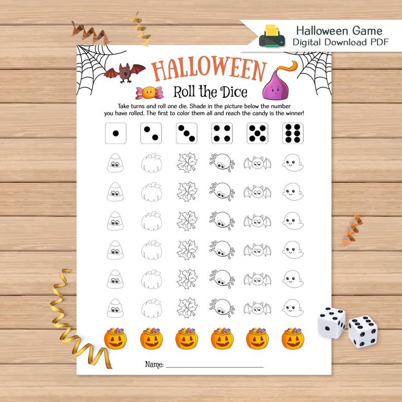 Halloween Roll the Dice Game: Printable Party Activity (digital ...