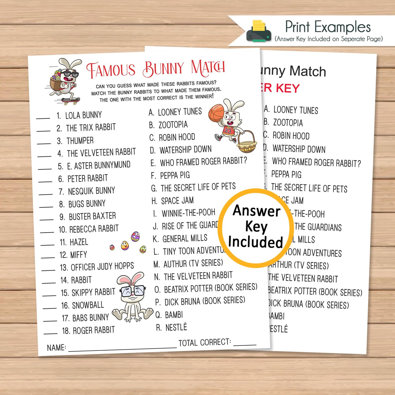 Famous Bunny Match-up Printable Party Game (PDF Download) - Etsy