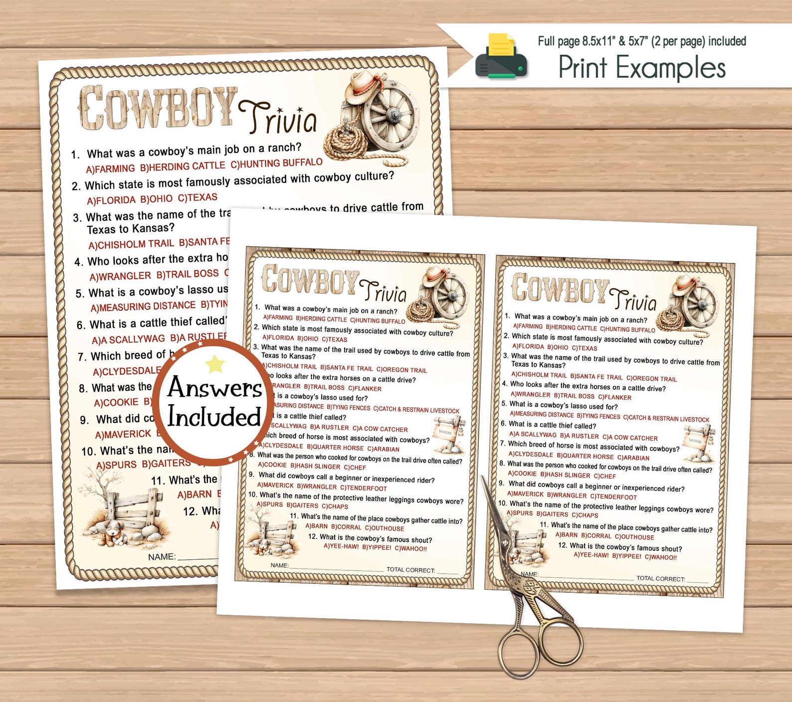 Cowboy Trivia Game | Printable Party Activity | Western Wild West Quiz ...