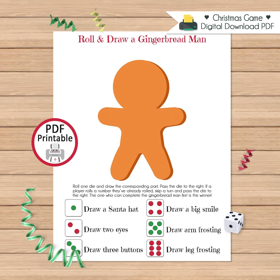 Roll and Draw a Gingerbread Man Dice Game for Kids - (PDF Printable ...