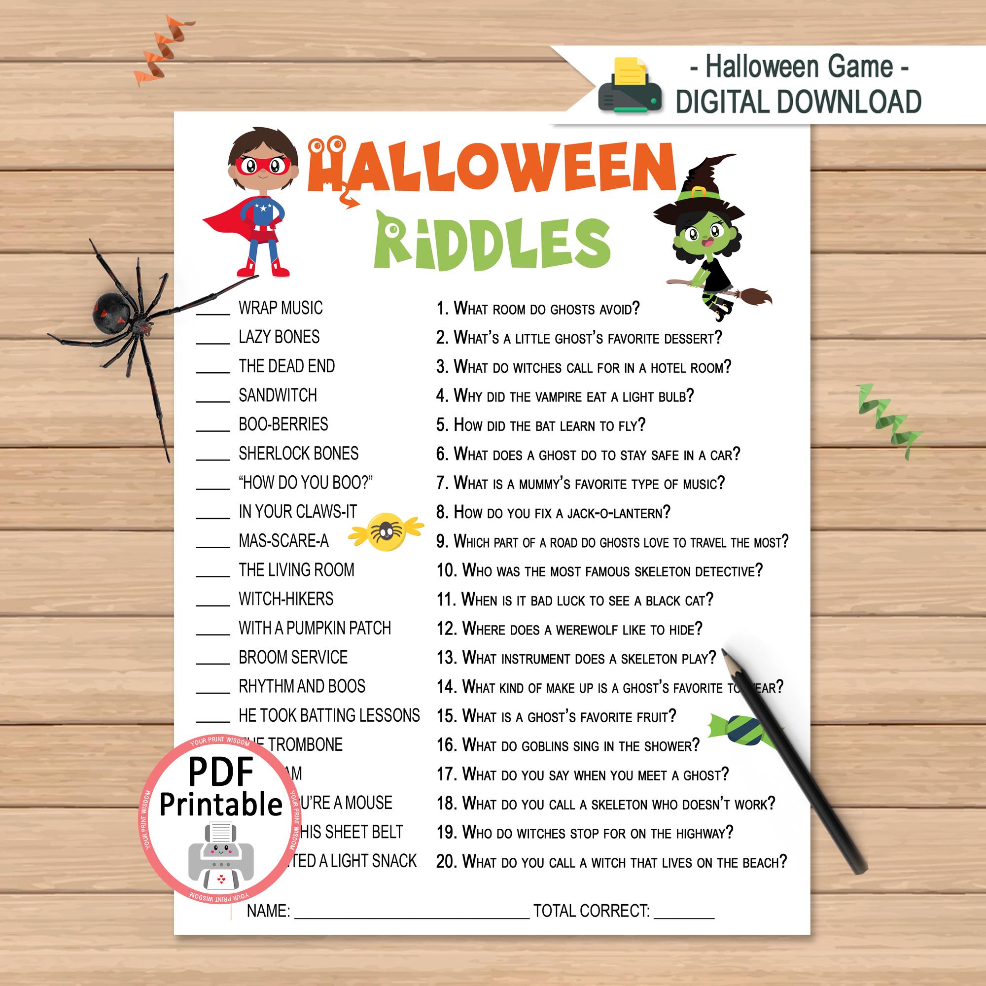 Halloween Riddles Game for Kids: Printable Party Quiz (digital Download ...