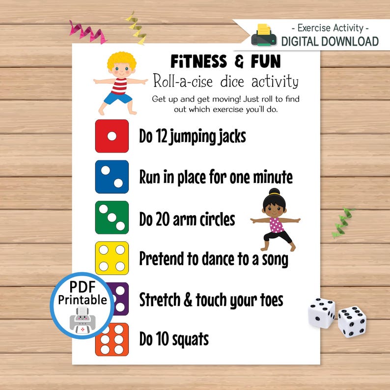 Exercise Dice Game for Kids | Printable One Page Fitness and Fun | PDF ...