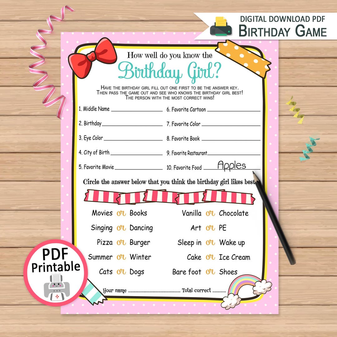 How Well Do You Know the Birthday Girl Game - (PDF Digital Download) - Etsy