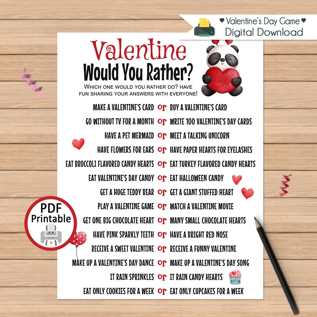 Kids Valentine Would You Rather: Printable Party Activity (PDF Download ...