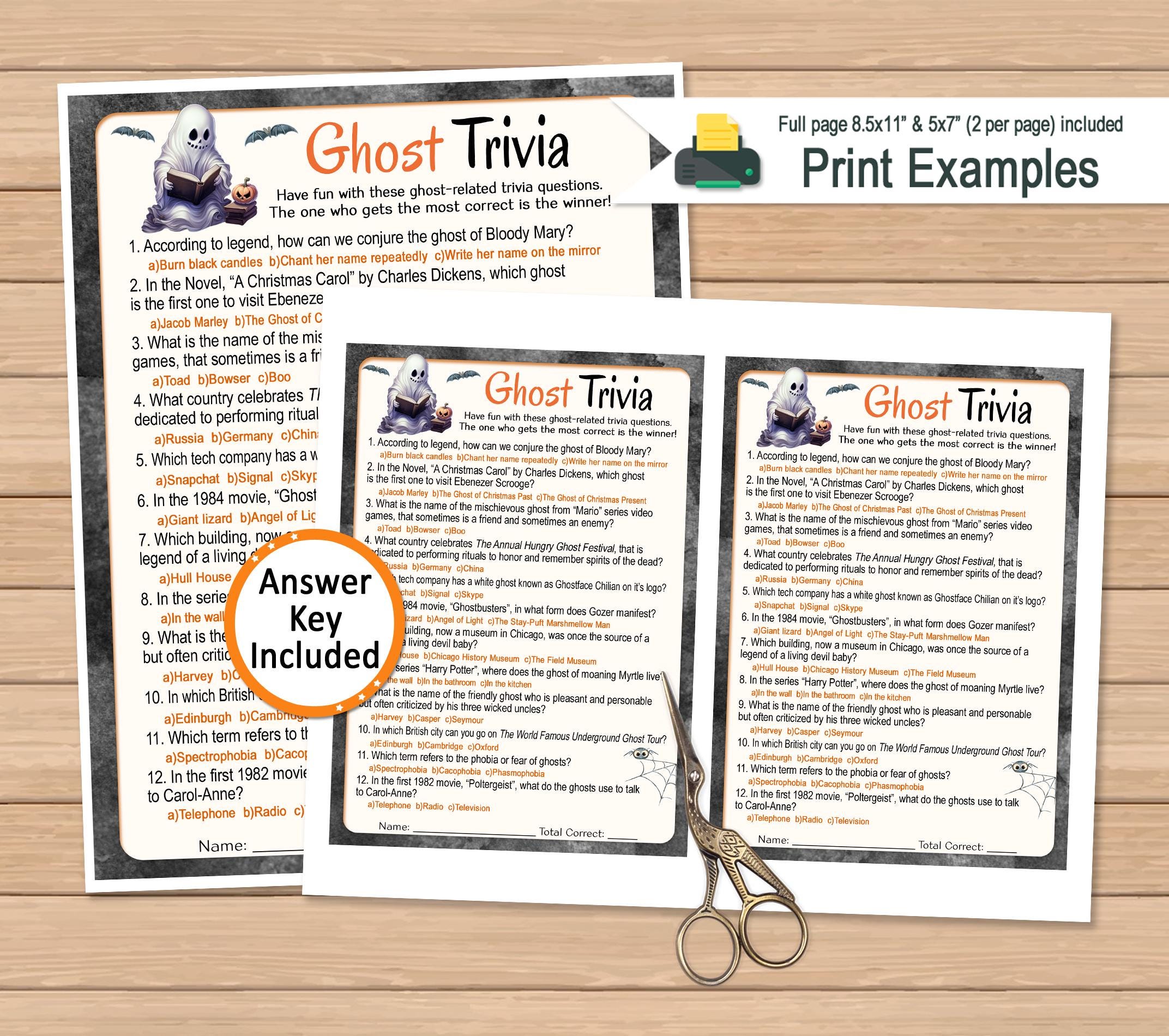 Halloween Ghost Trivia Game: Printable Party Quiz (digital Download PDF ...