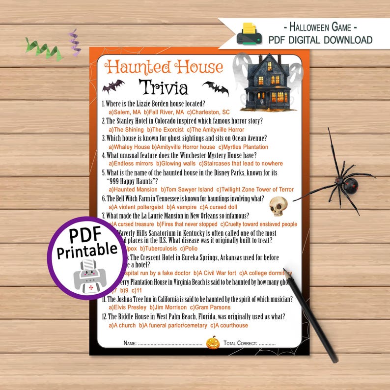 Haunted House Trivia Game: Printable (PDF Digital Download) - Etsy