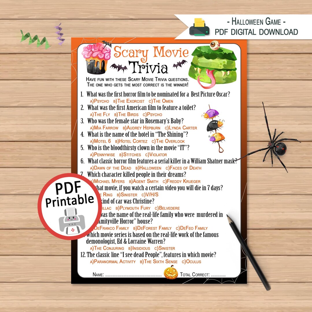 Scary Movie Trivia Game: Printable (PDF Digital Download) - Etsy