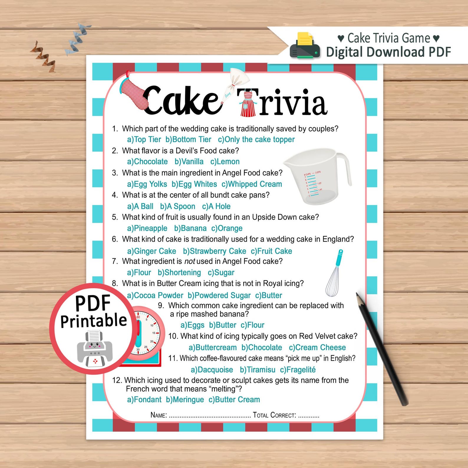 Cake Trivia Printable Game - Etsy