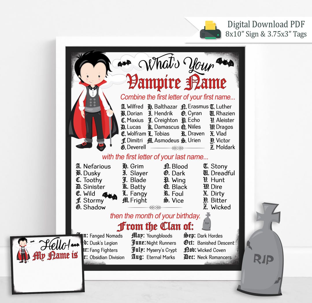 Vampire Name Game: Halloween Activity (printable Digital Download PDF ...