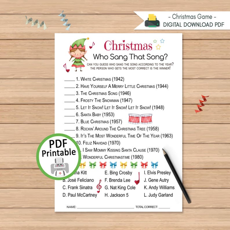 Christmas Who Sang That Song Game - Holiday Activity (PDF Download) - Etsy