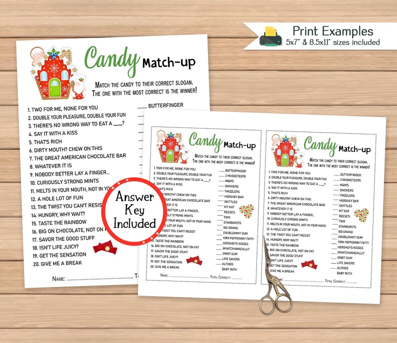 Christmas Candy Match up Game - Holiday Activity (PDF Download) - Etsy
