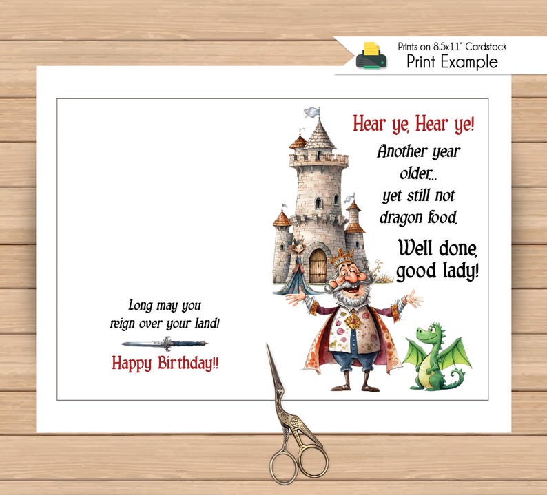 Medieval Birthday Card - Printable Card 5x7 in (digital Download PDF ...