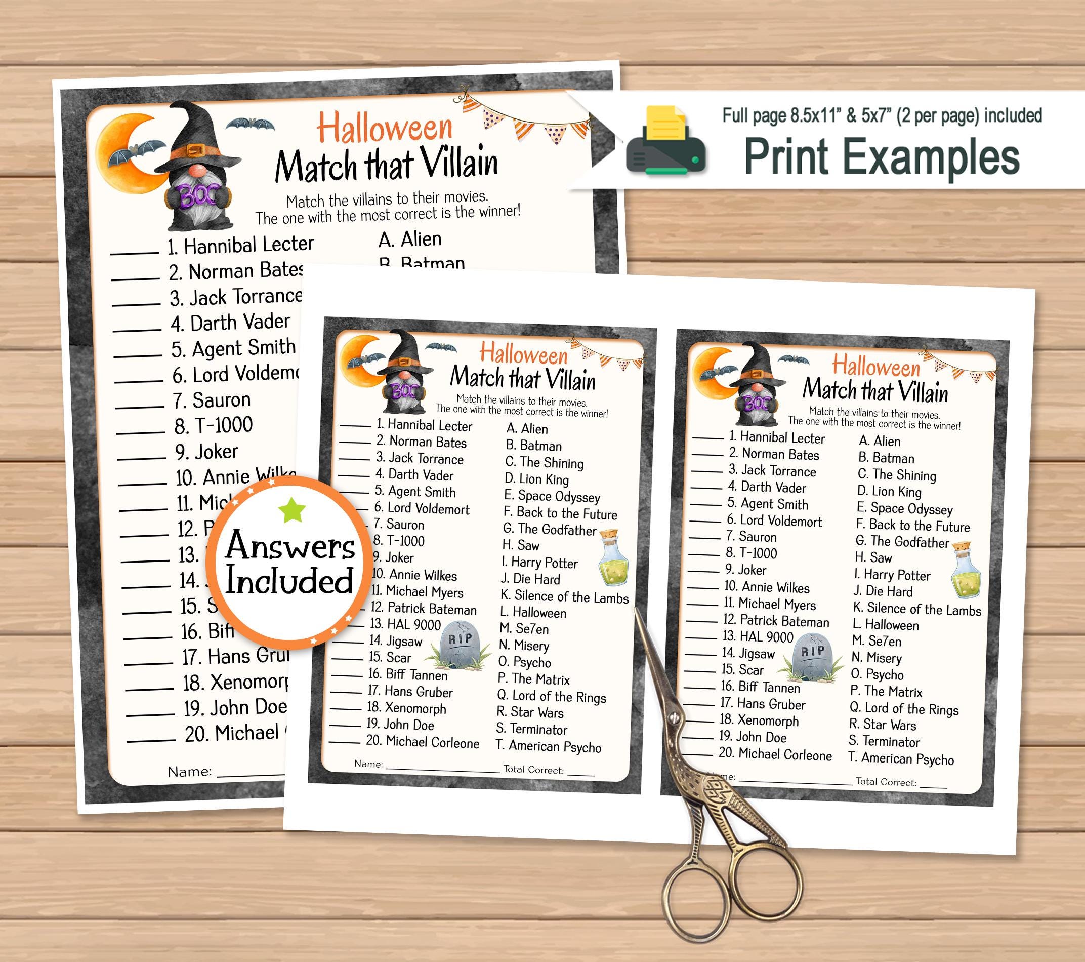 Halloween Movie Villain Trivia Game: Printable Party Quiz (digital ...