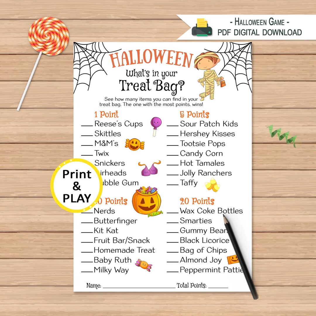 Halloween Treat Bag Game: Kids Party Quiz, Printable Activity (PDF ...