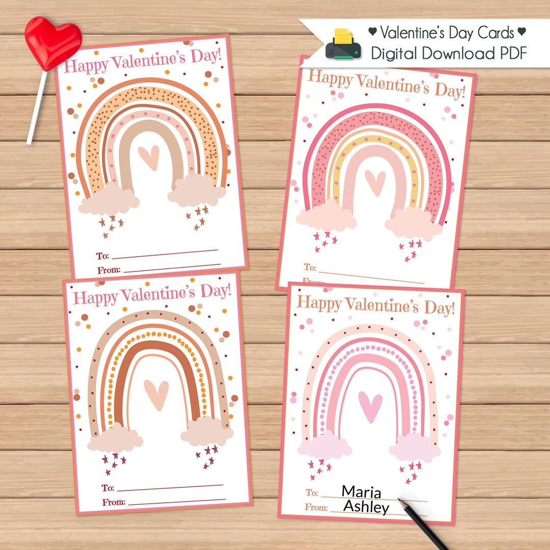 Boho Rainbows Valentine Cards - (printable PDF Digital Download) - Etsy